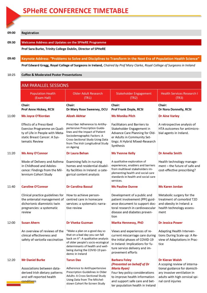 SPHeRE Network 9th Annual Conference Timetable | The SPHeRE Programme | Structured Population ...